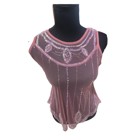 Tops | Vintage Look Sequins Rose Gold Top | Poshmark